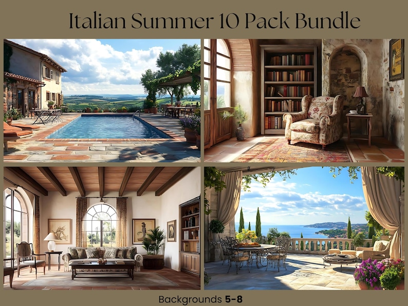 Italian Summer Zoom Backgrounds: Sunny Porches & Pool Views (digital ...