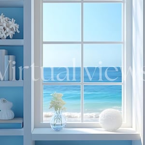 Coastal Bookcase Zoom Background, Teams Background, Green Screen ...