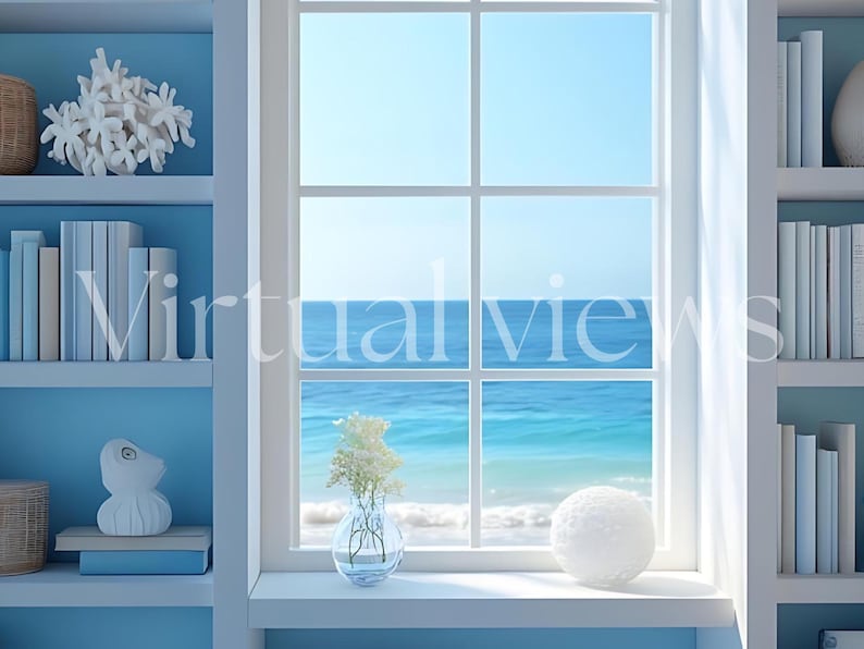 Coastal Bookcase Zoom Background, Teams Background, Green Screen ...