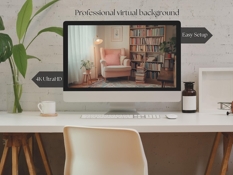 Cottage Reading Room Zoom Background: Pastel Home Office Decor (digital ...