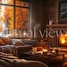 Cozy Fall Living Room Zoom Background: Rustic Fireplace (digital ...