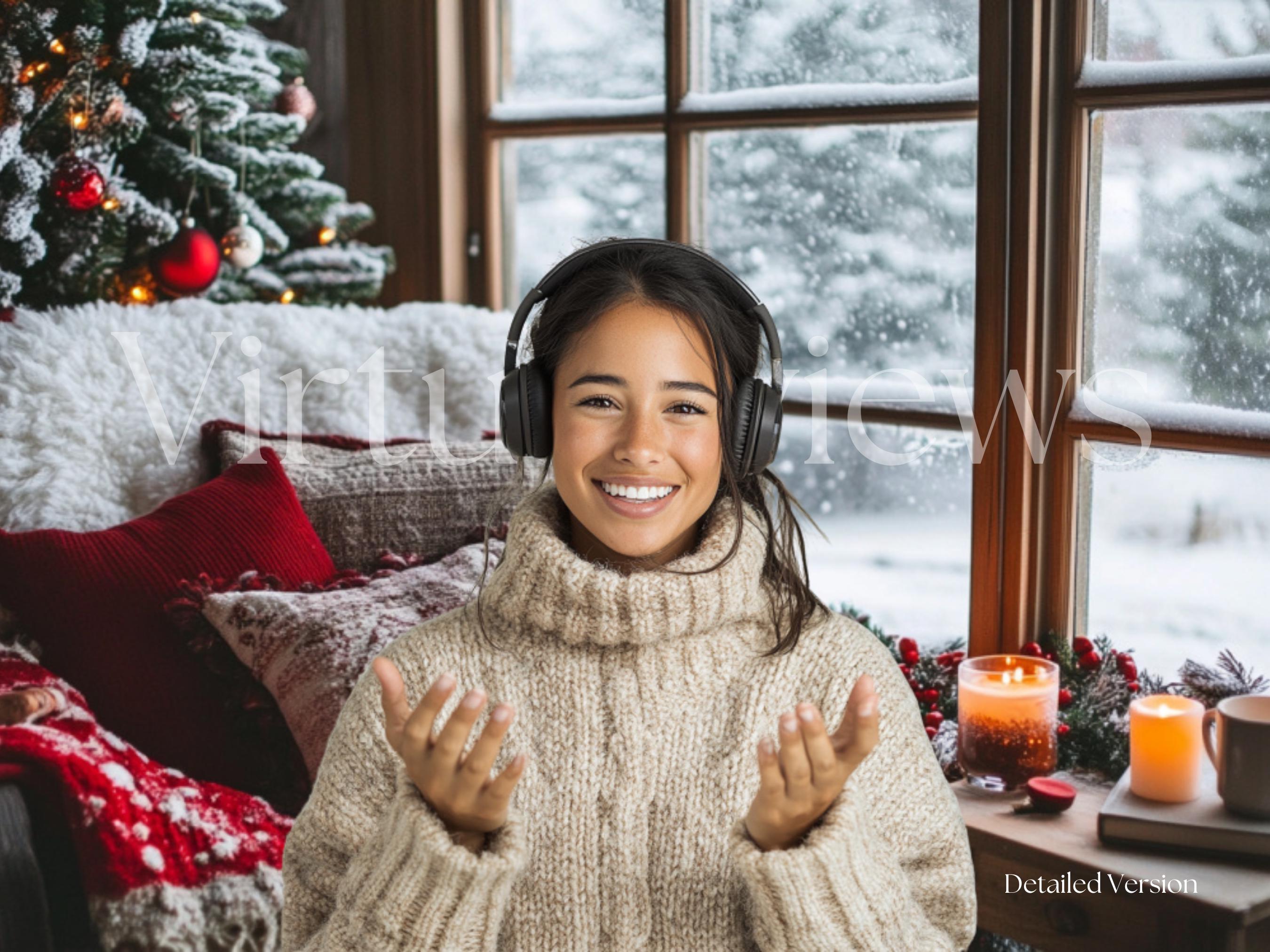Snowy Cabin Virtual Background: Cozy Winter Holiday Scene (digital ...