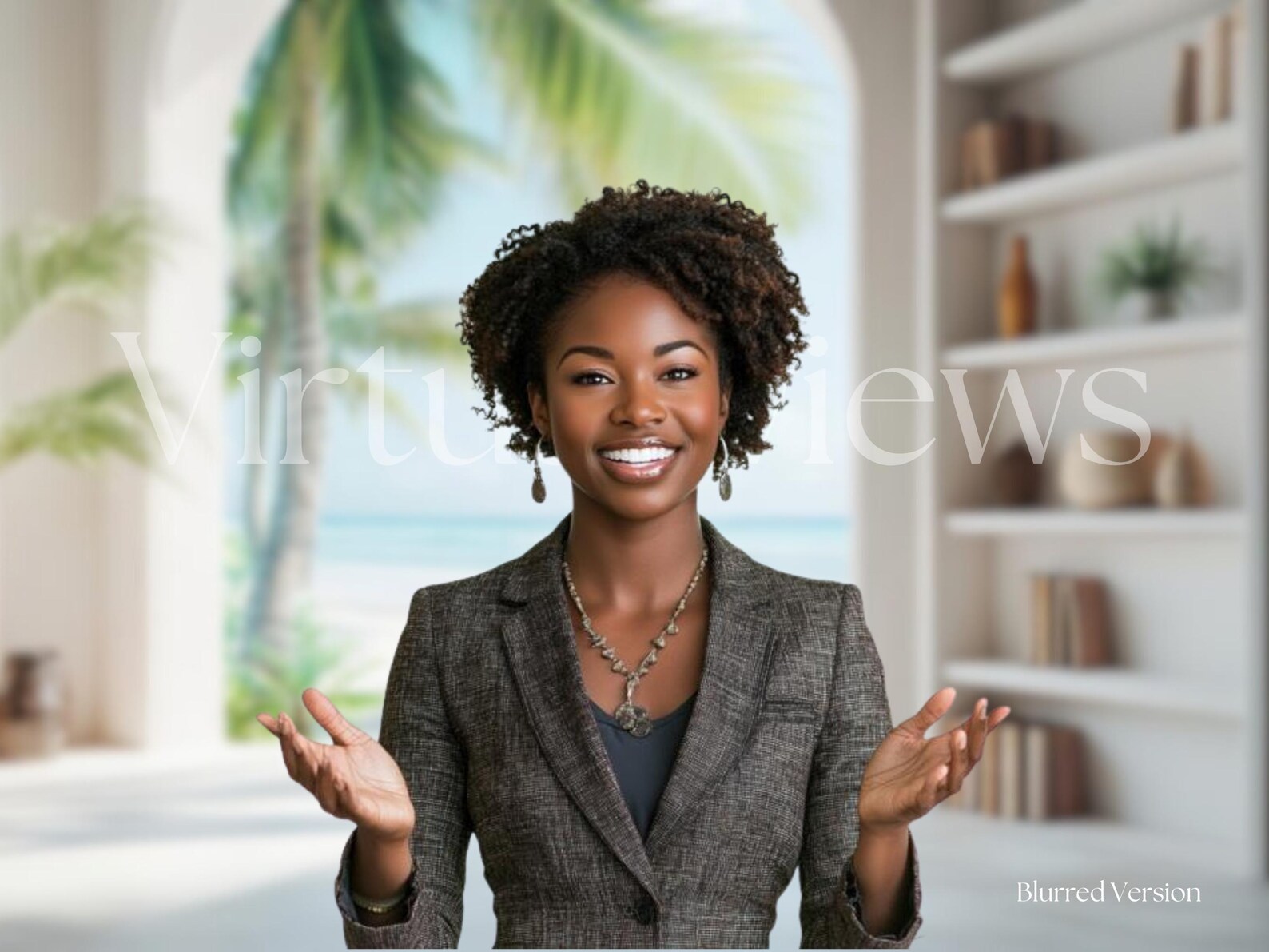 Tropical Palm Beach Virtual Background: Villa Bookcase Backdrop - Etsy
