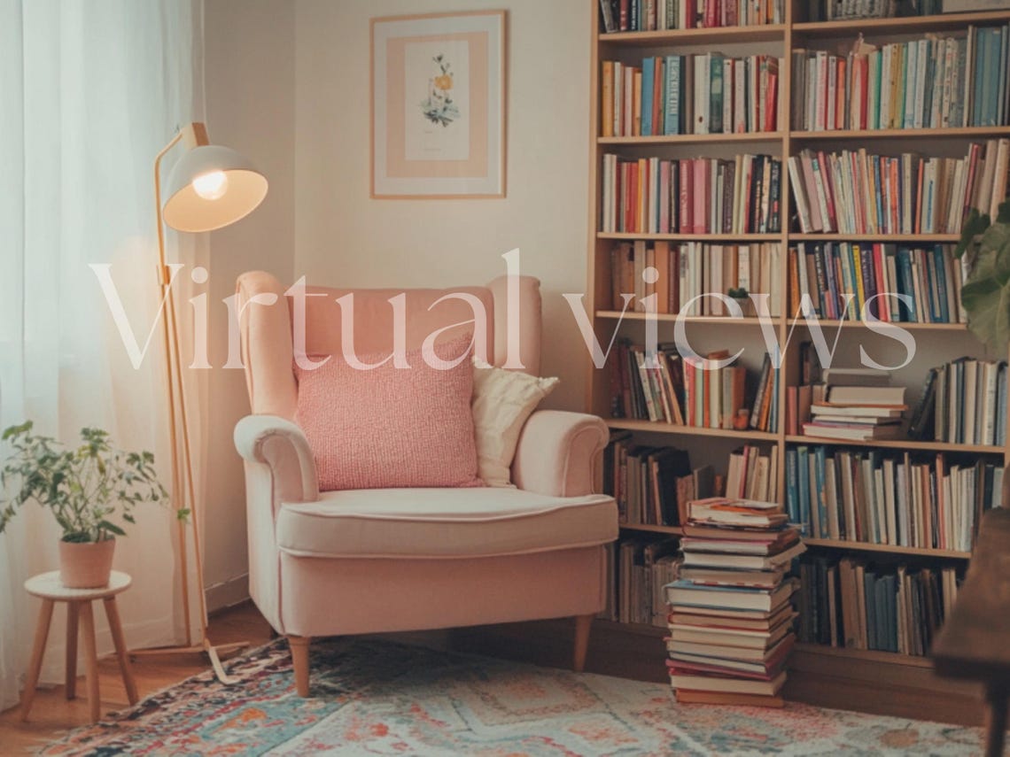 Cottage Reading Room Zoom Background: Pastel Home Office Decor (digital ...