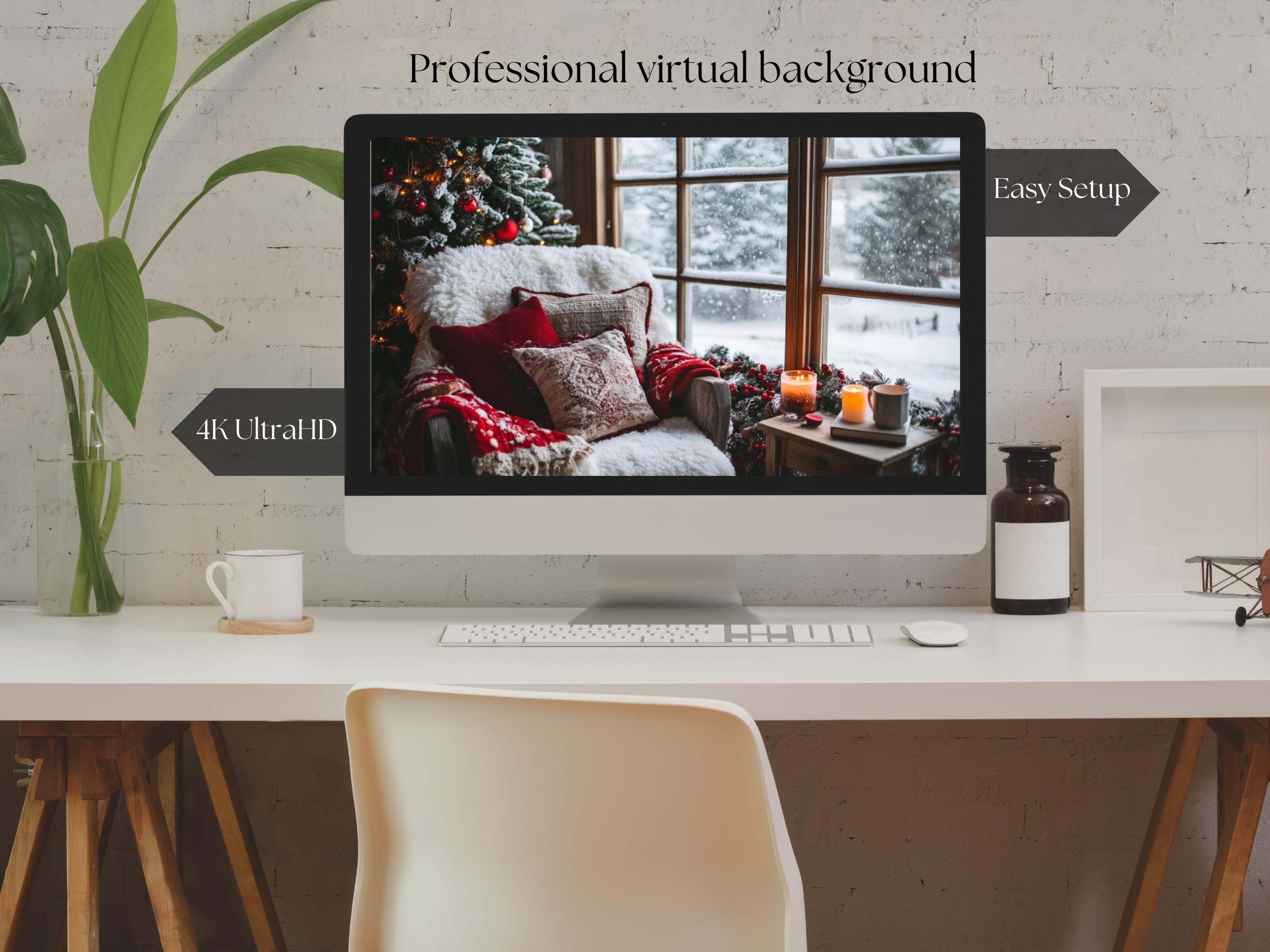 Snowy Cabin Virtual Background: Cozy Winter Holiday Scene (digital ...