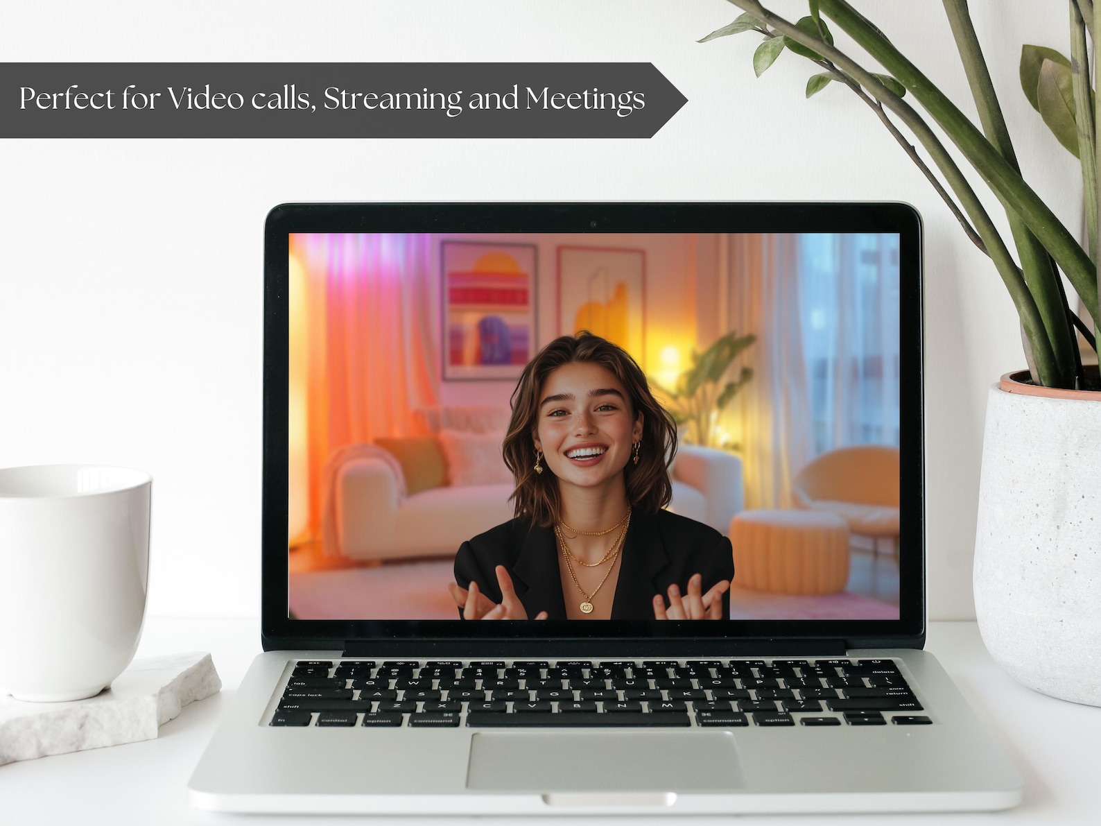 Cozy Living Room Zoom Background | Sunset Glow Virtual Set (digital ...
