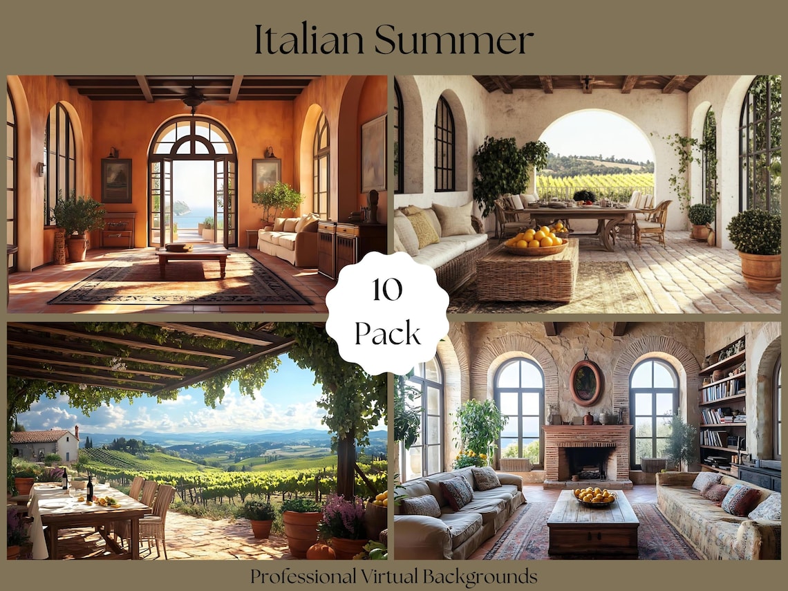 Italian Summer Zoom Backgrounds: Sunny Porches & Pool Views (digital ...