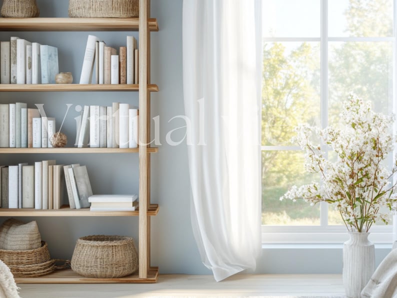 Soft Blue Bookshelf Virtual Background: Professional Zoom, Teams, Skype ...