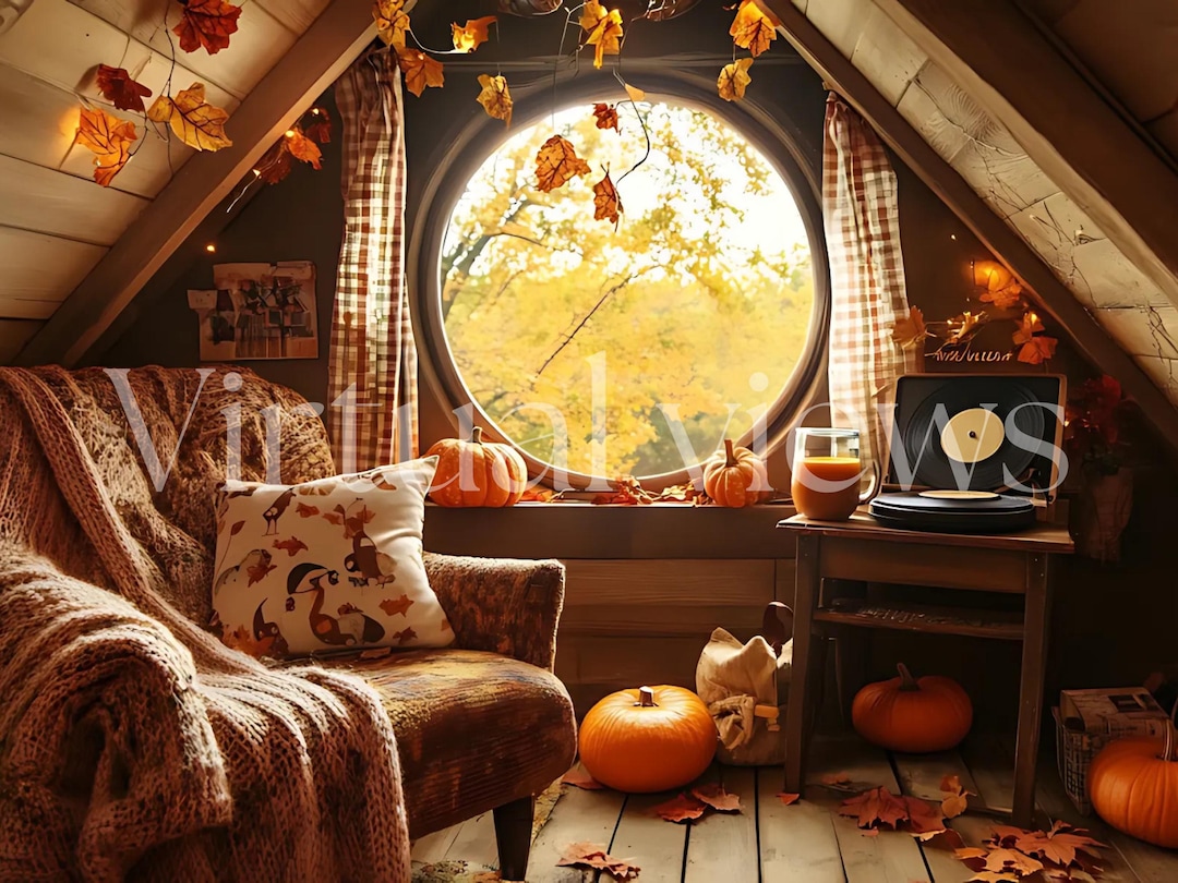 Cozy Autumn Attic Zoom Background: Fall Virtual Office (instant ...