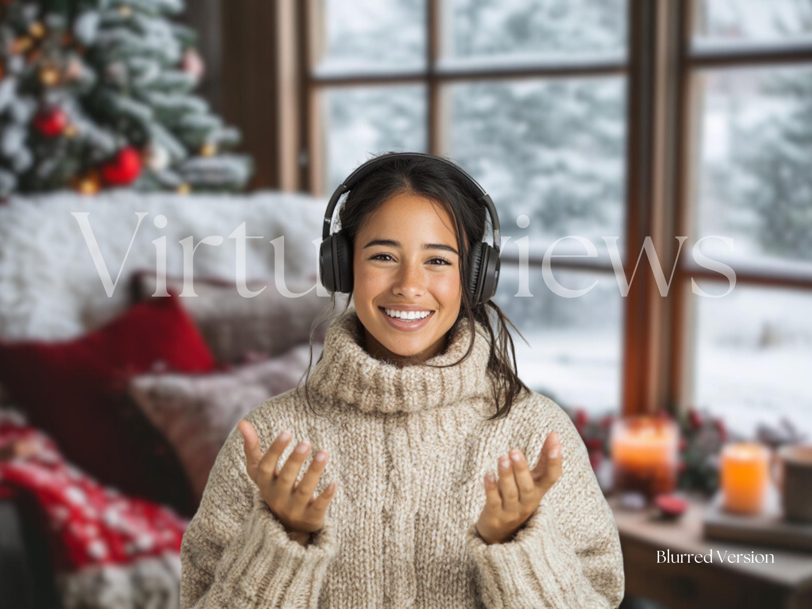 Snowy Cabin Virtual Background: Cozy Winter Holiday Scene (digital ...