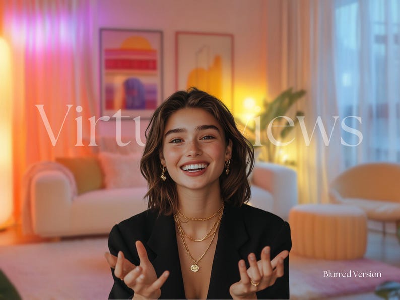 Cozy Living Room Zoom Background | Sunset Glow Virtual Set (digital ...