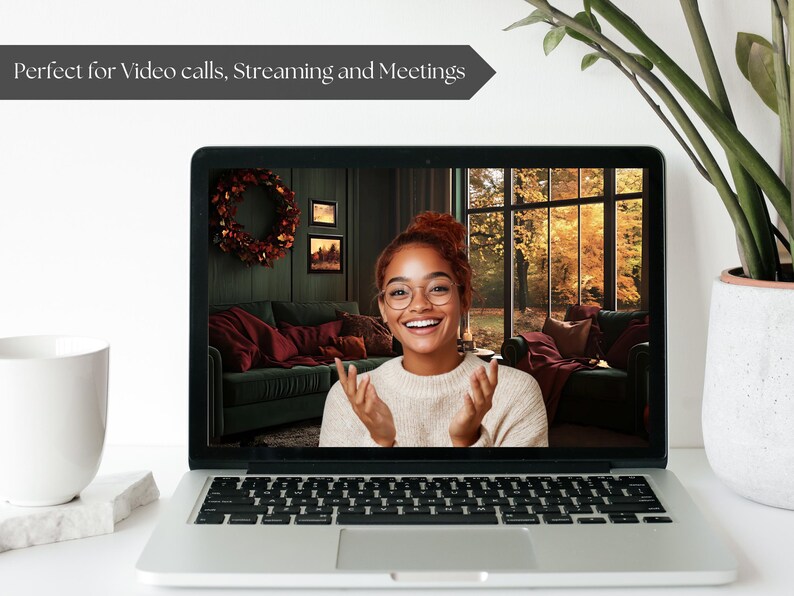 Dark Green Autumn Zoom Background - Fall Digital Backdrop for Zoom ...