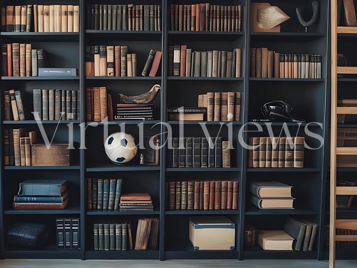 Dark Blue Bookcase Zoom Background: Elegant Virtual Meeting Backdrop - Etsy