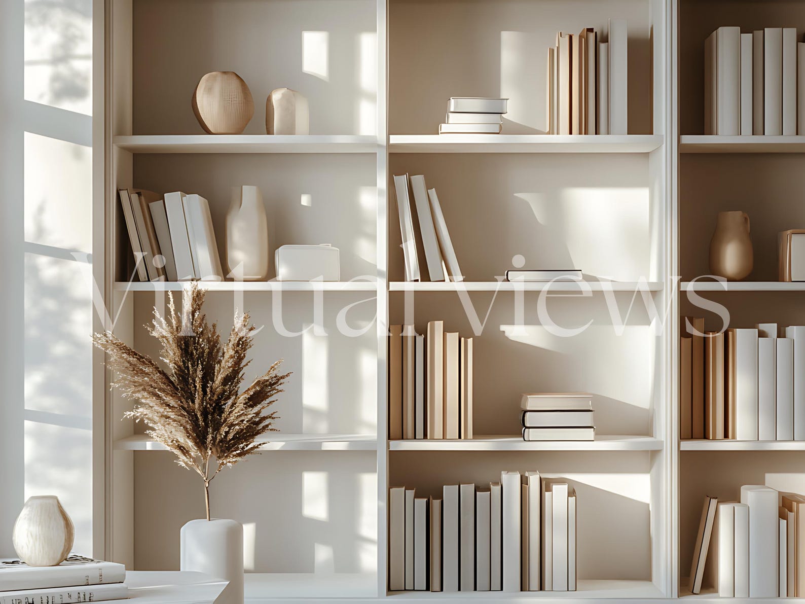 Minimalist Bookcase Zoom Background: Neutral Tones (digital Download ...