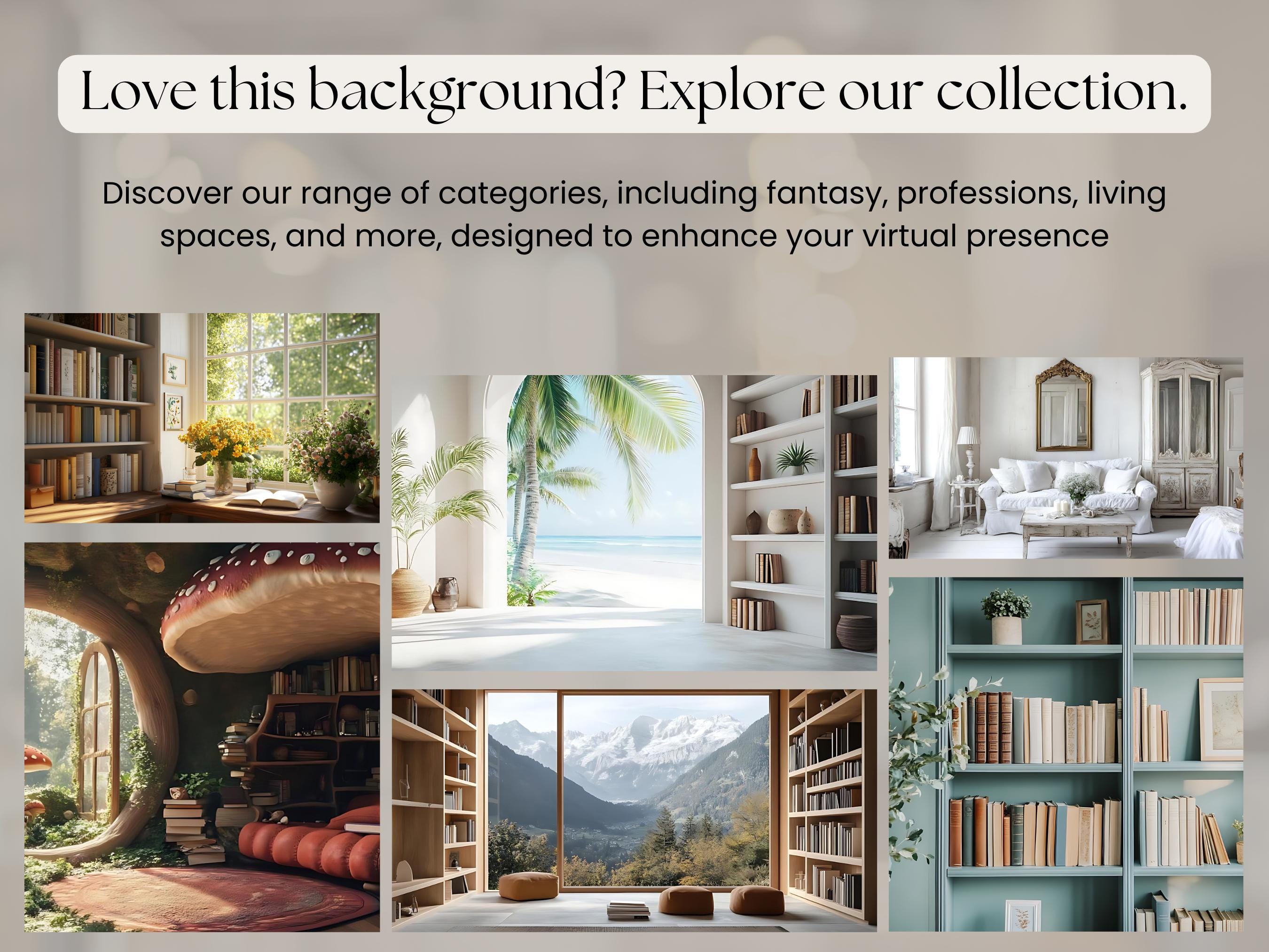 Bright Gold Bookcase Zoom Background, Virtual Office Backdrop, Video ...