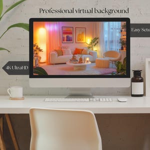Cozy Living Room Zoom Background | Sunset Glow Virtual Set (digital ...