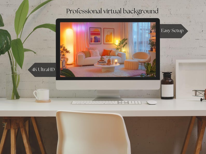 Cozy Living Room Zoom Background | Sunset Glow Virtual Set (digital ...