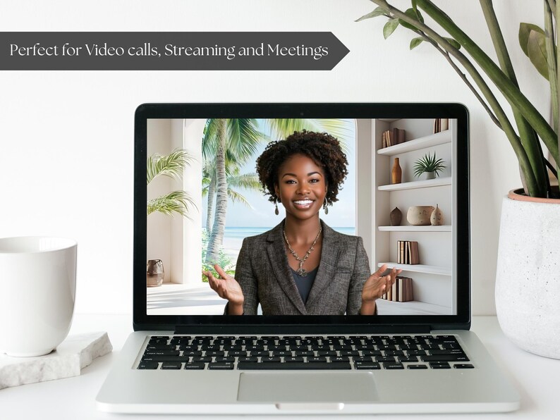 Tropical Palm Trees Zoom Background, Villa Holiday Bookcase, Virtual ...