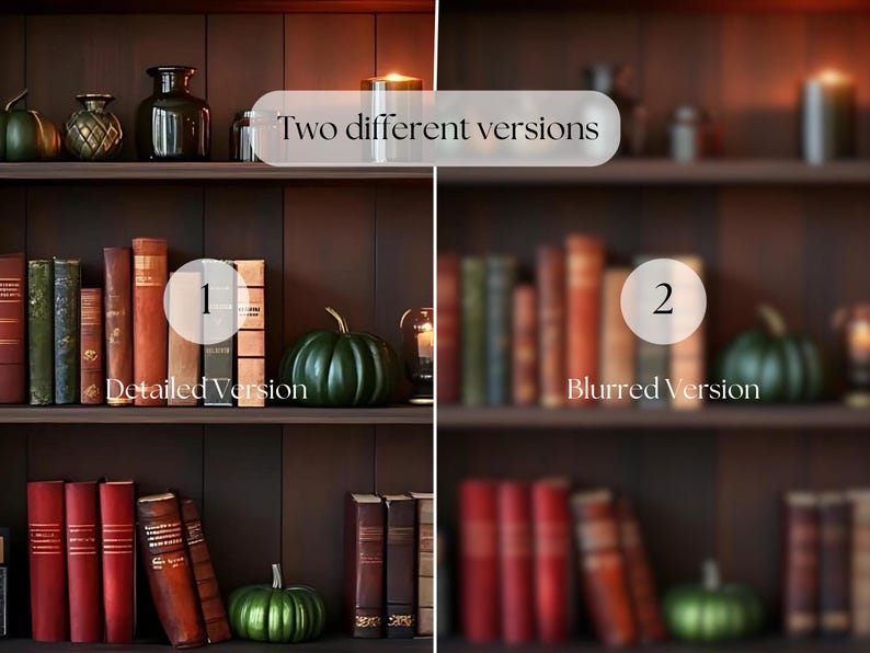 Cozy Fall Bookshelf Virtual Background: Pumpkins & Candles (digital ...