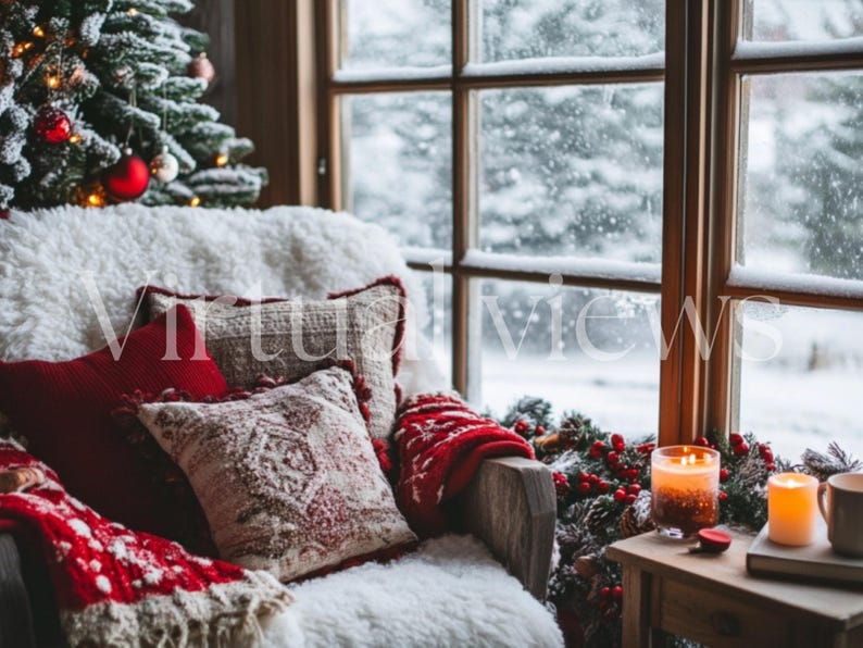 Snowy Cabin Virtual Background: Cozy Winter Holiday Scene (digital ...