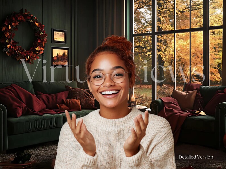 Dark Green Autumn Zoom Background - Fall Digital Backdrop for Zoom ...