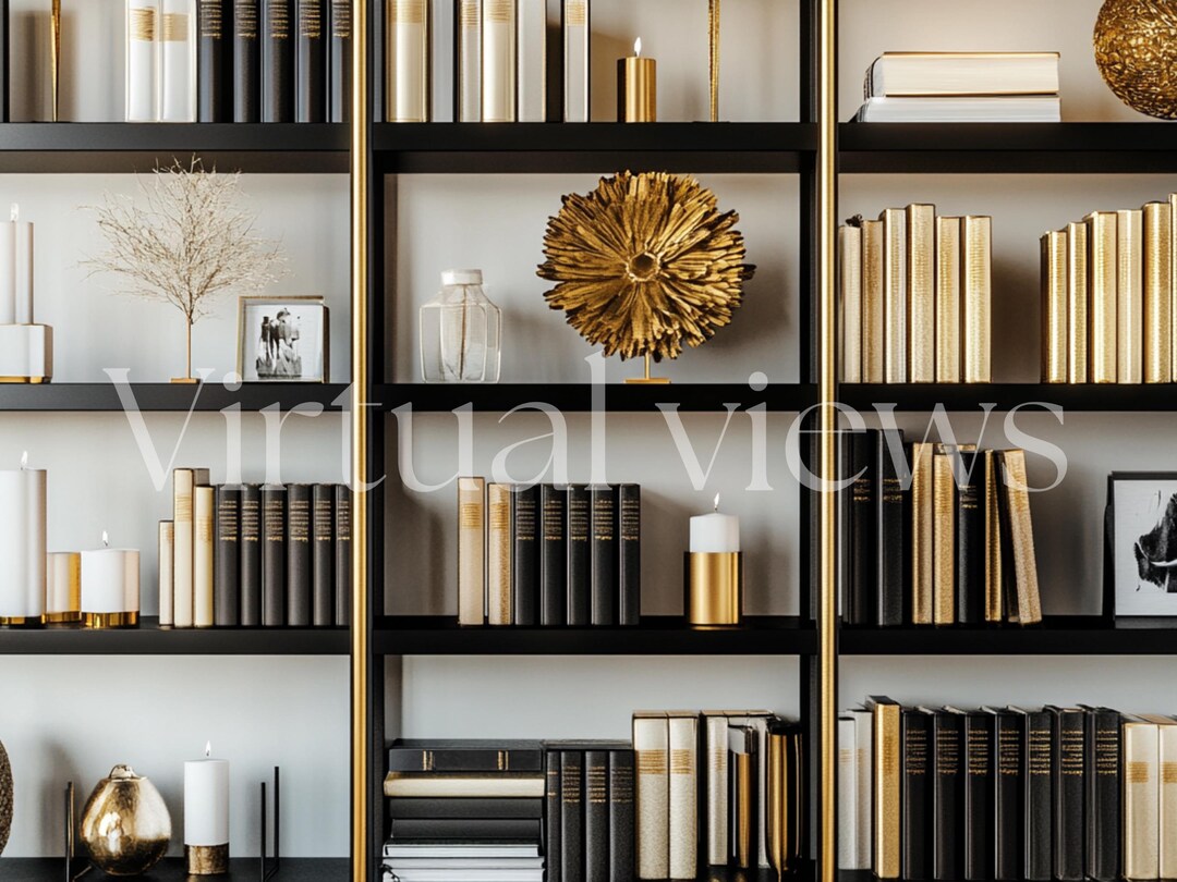 Black & Gold Bookcase Virtual Background: Zoom, Teams, Skype - Etsy