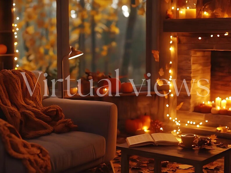 Cozy Autumn Zoom Background Fall Digital Backdrop for Zoom, Google Meet ...