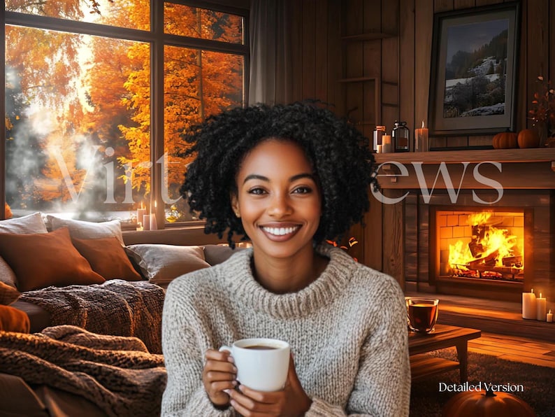 Cozy Fall Living Room Zoom Background: Rustic Fireplace (digital ...