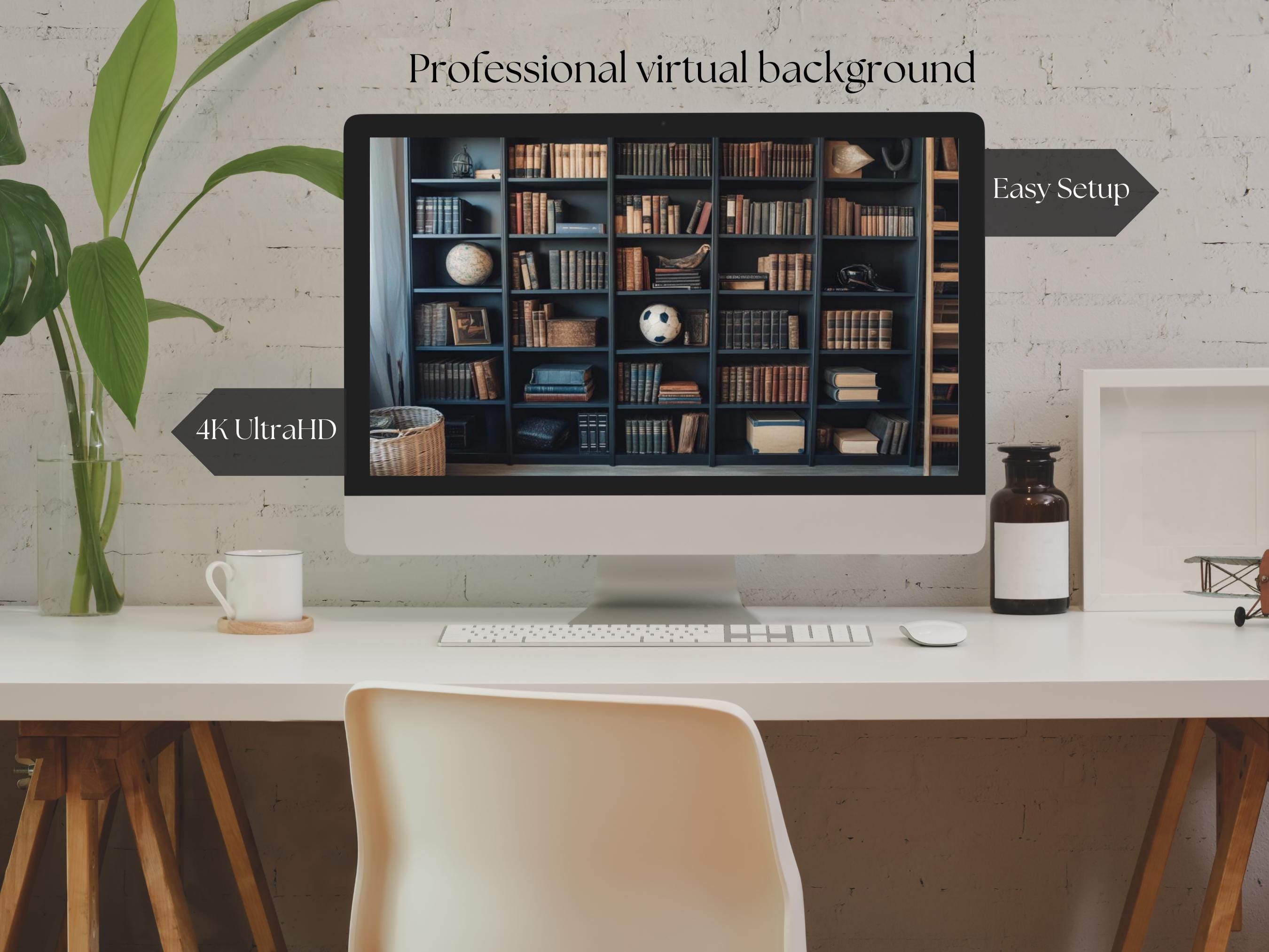 Dark Blue Bookcase Zoom Background: Elegant Virtual Meeting Backdrop - Etsy
