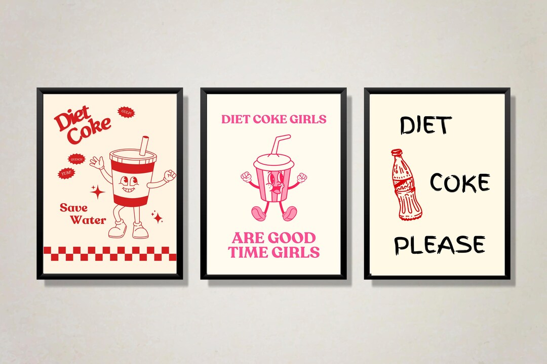 Diet Coke Wall Art Set 3 Prints Wall Art Bundle | Neutral Retro ...