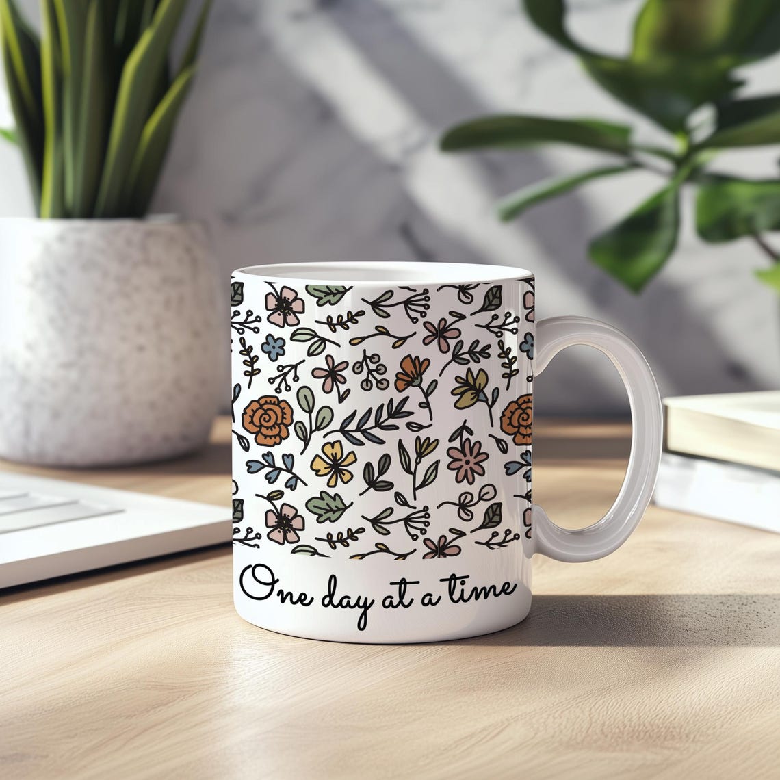 Floral Background Mug Stress Relief Practice Daily Mug Mental Health ...