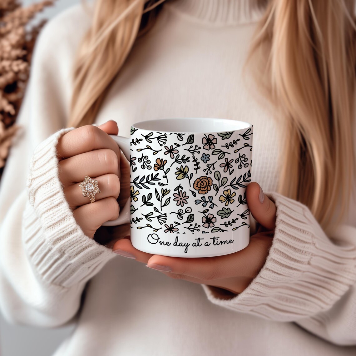 Floral Background Mug Stress Relief Practice Daily Mug Mental Health ...