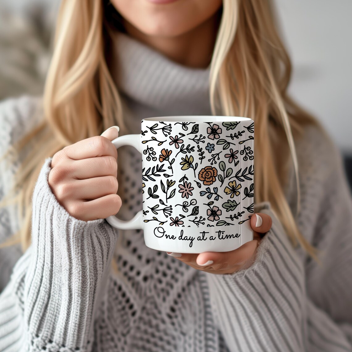 Floral Background Mug Stress Relief Practice Daily Mug Mental Health ...