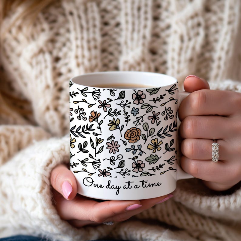 Floral Background Mug Stress Relief Practice Daily Mug Mental Health ...
