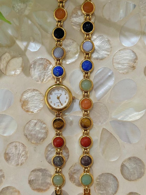 Gem Time Vintage Watch, Scarab Stone Watch, Dainty Wa… - Gem