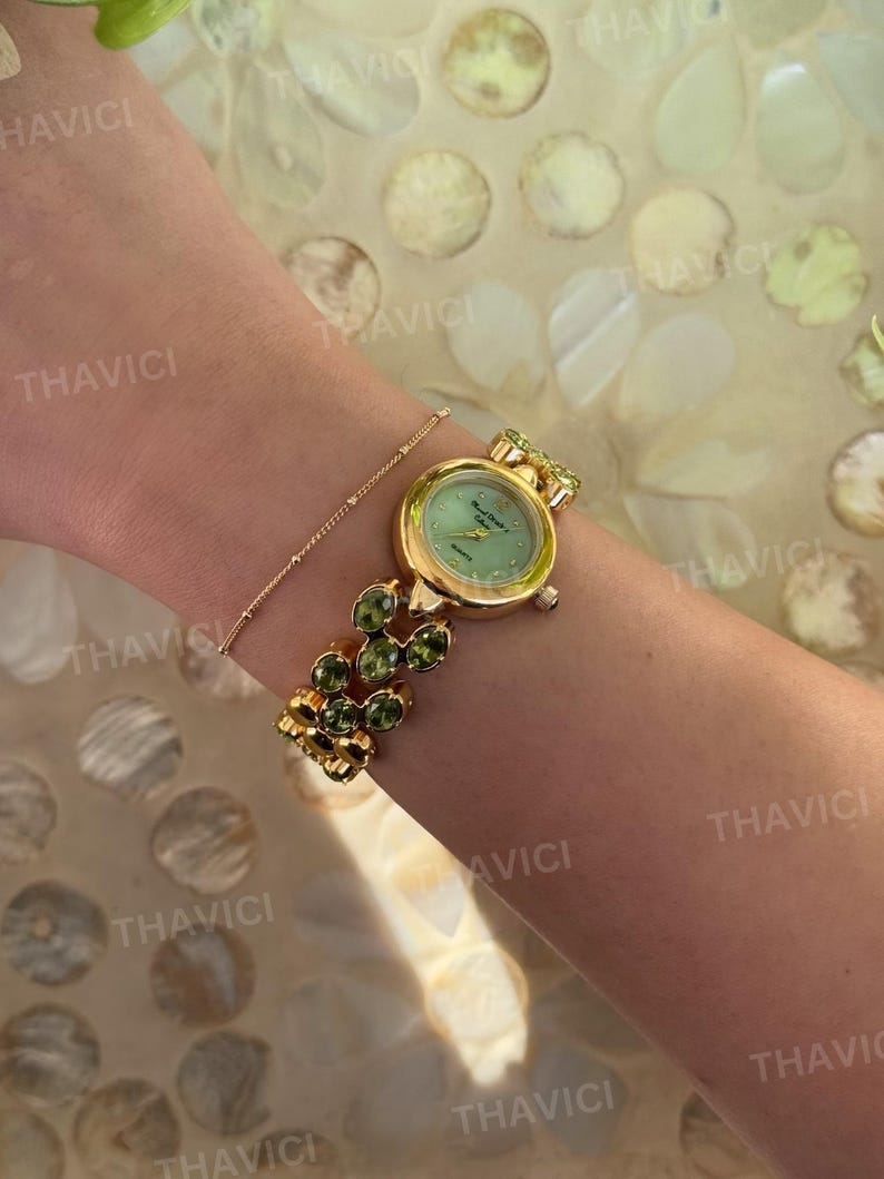 Vintage Marcel Drucker Watch, Gold Watch, Green Stone Watch, Peridot ...