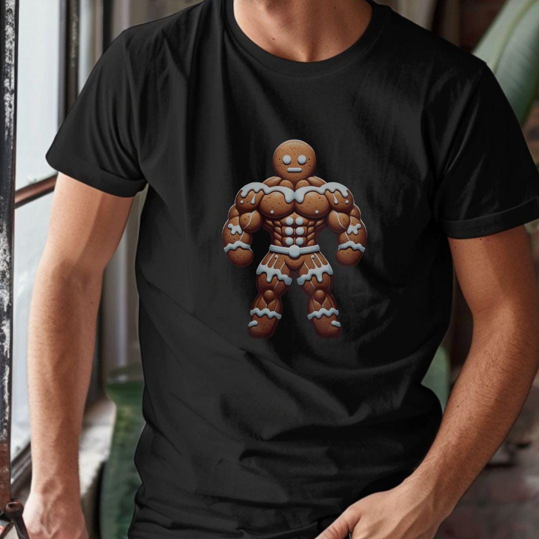 Gingerbread Man Fitness Tee, Exercise Workout Shirt, Strong Muscle ...