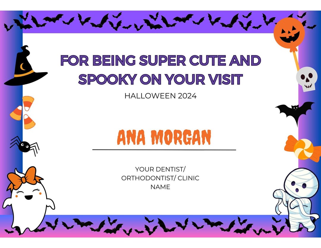 SPOOKY CUTE CERTIFICATE- Young Children Giveaway Gift, Patient and ...