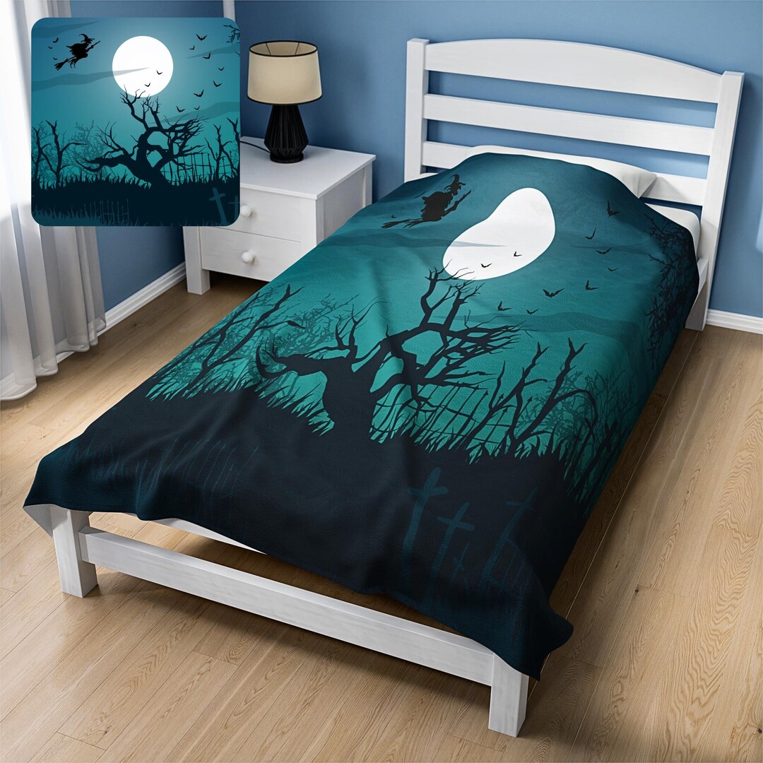 Scary Halloween Plush Blanket Spooky Cemetery & Witch 30x40-60x80 - Etsy