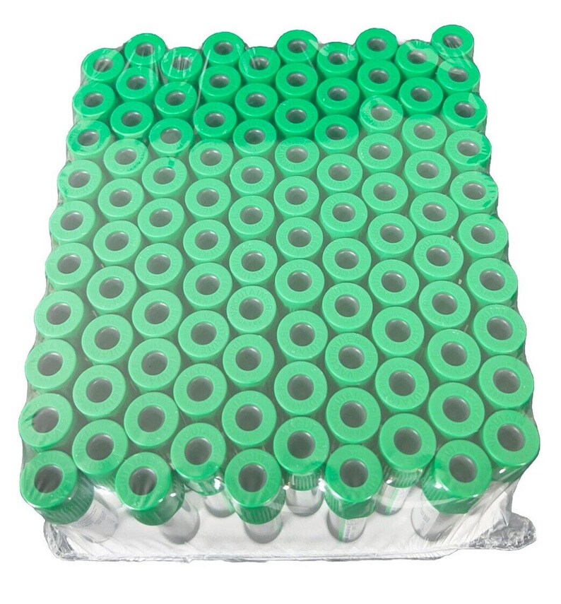 13x75 Sterile Heparin Sodium Blood Collection Green Top Tubes 100pcs ...