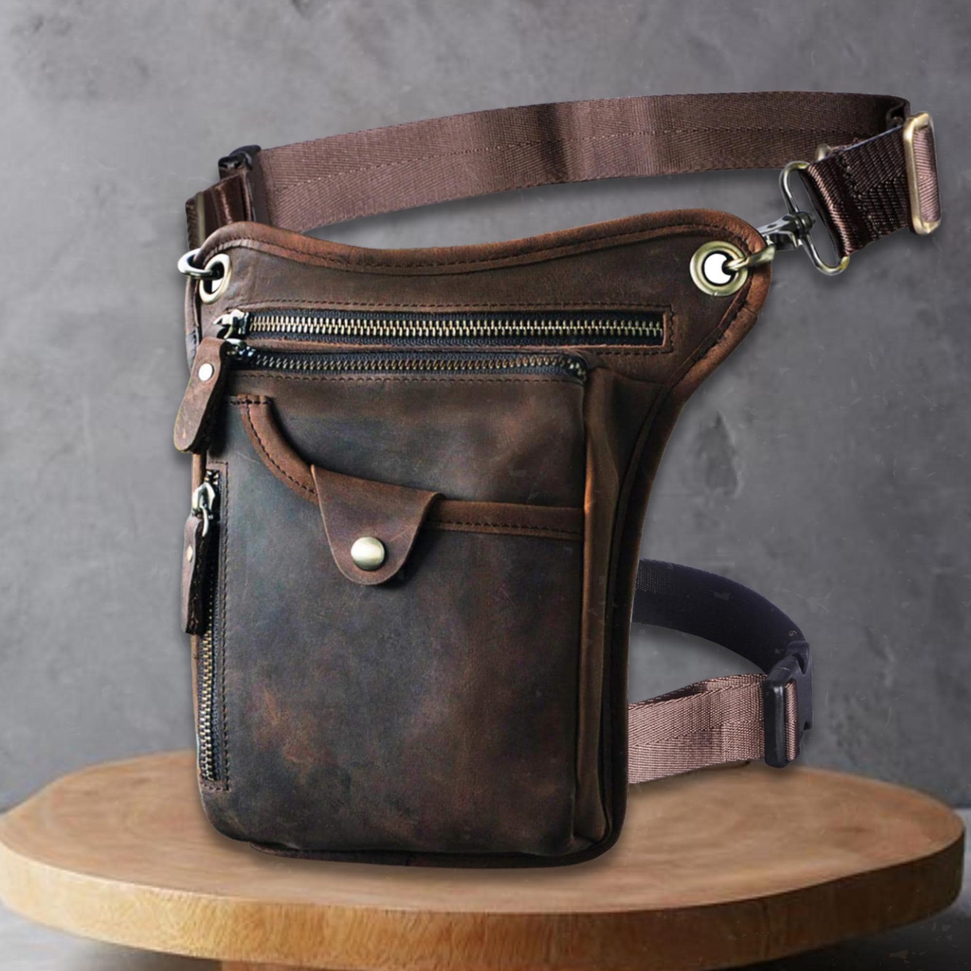 Leather Drop Leg Bag, Sling Bag, Leather Men Casual Coffee Classic ...
