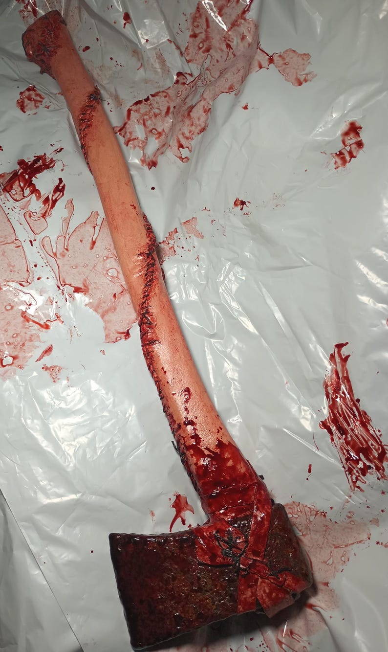 27" Bloody Foam Axe Slasher Flesh Gore Scary Spooky Body Cleaver Blade ...