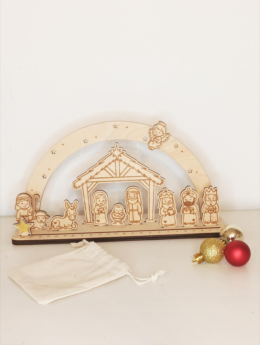 Wooden Advent Calendar Nativity Scene – Handmade Christmas Decoration ...