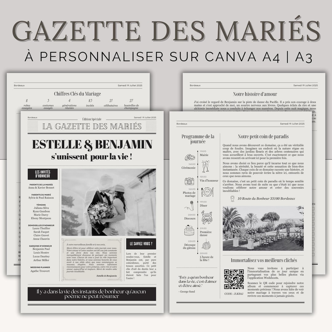 Wedding Gazette 4 Pages | Wedding Journal | Customizable Template on ...
