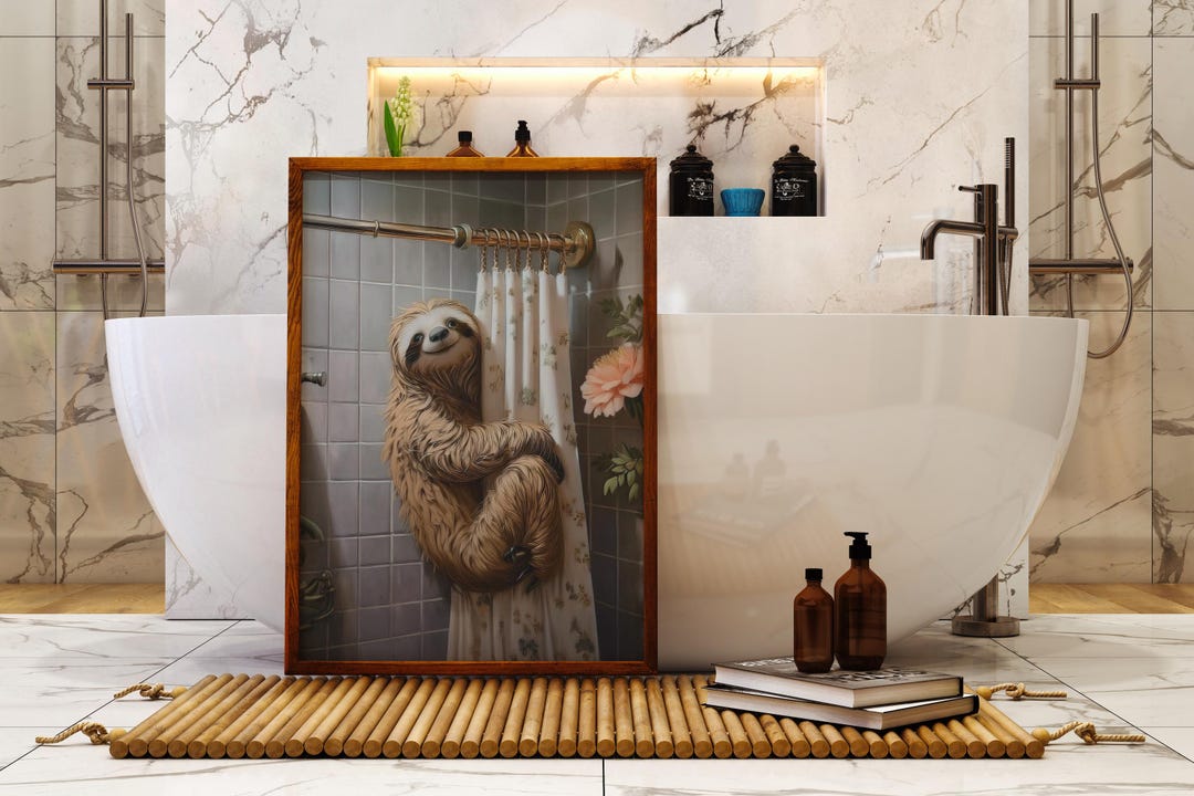 Funny Sloth Bathroom Wall Art Printable – Cute Animal Shower Decor for ...