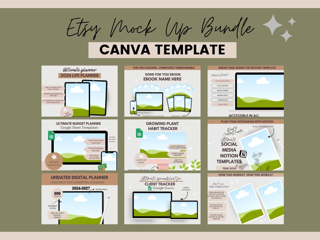 Mock up Canva Template Bundle Digital Product Creator Resell Template ...