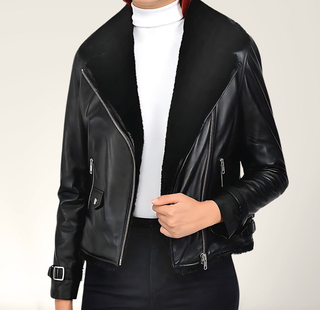 Black Leather Bombardier Jacket for Women's in Genuine Moroccan ...