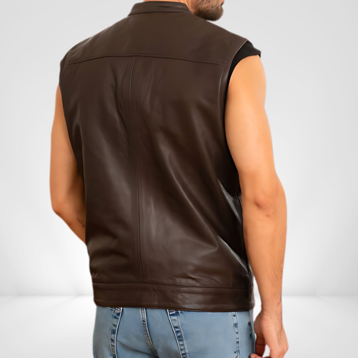 Men’s Brown Genuine Lambskin Leather Biker Vest – Stylish Sleeveless ...