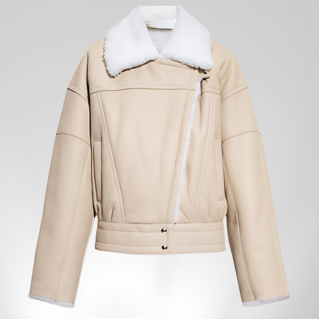 Handmade Beige Leather Bombardier Jacket for Women | Real Moroccan ...