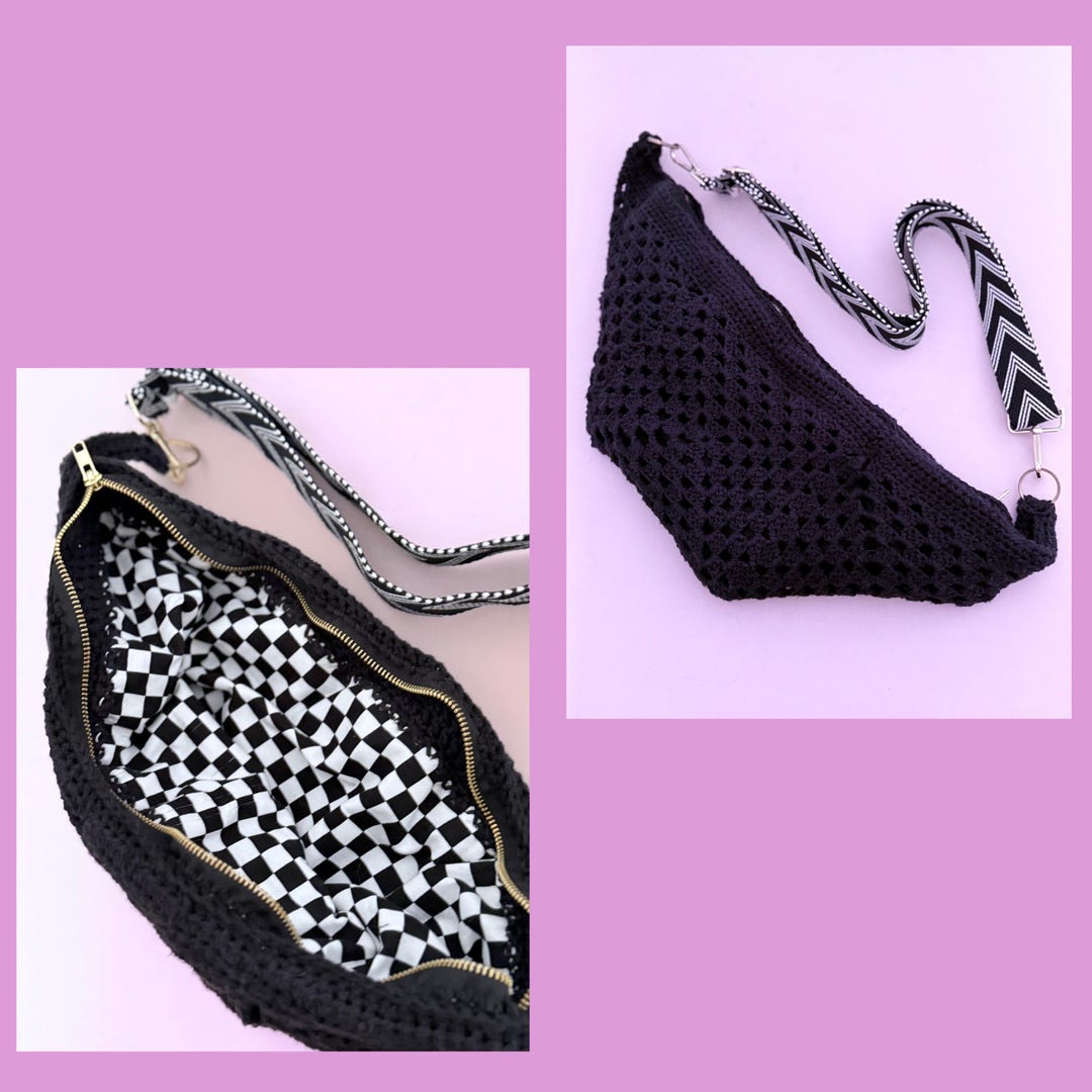 Handmade Crochet Fanny Pack in Black Checkerboard - Etsy